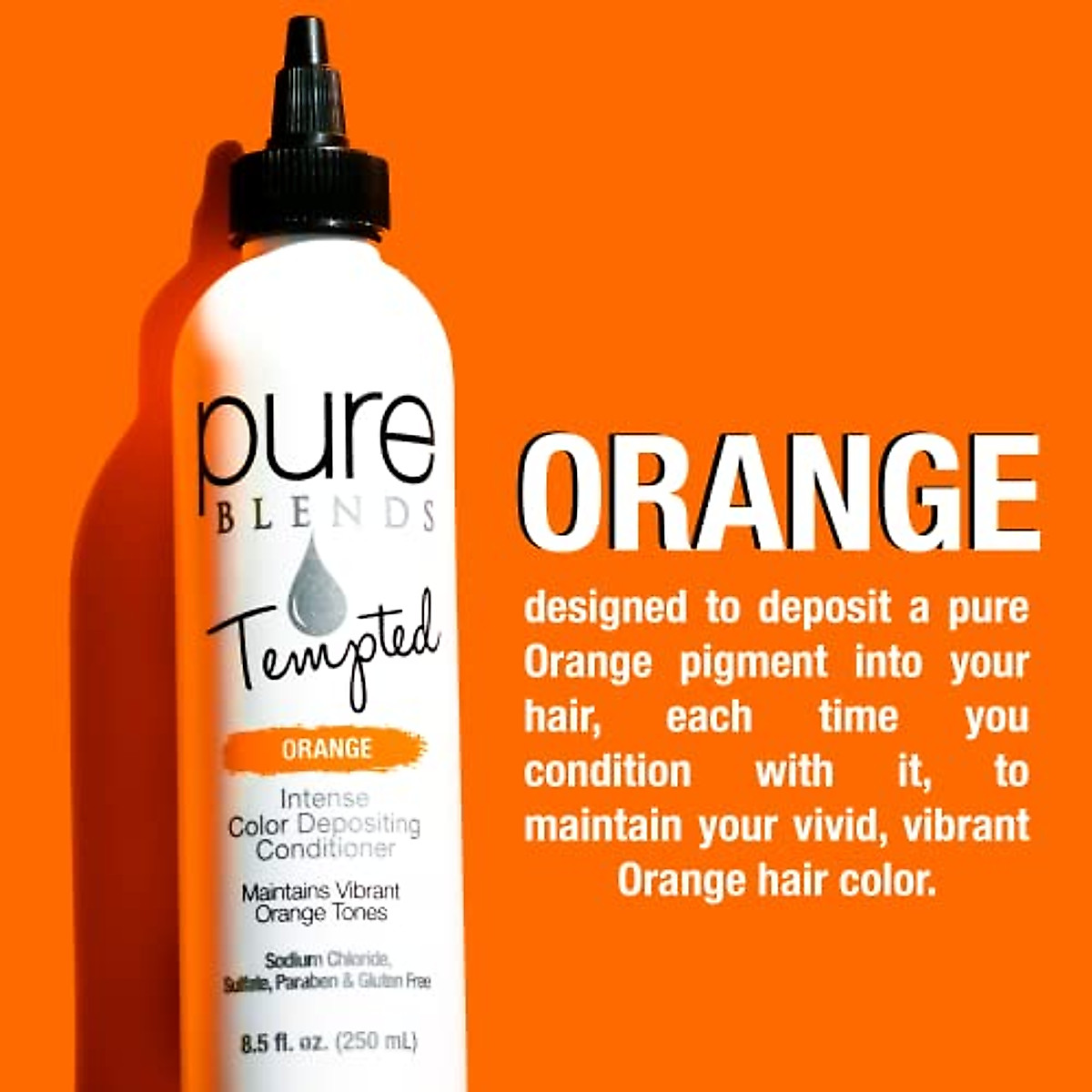 Pure Blends Tempted Intense Color Depositing Conditioner - Provides Strength, Eliminates Color Fade & Maintains Vivid Tones - Sulfate, Sodium Chloride, Paraben & Gluten Free - 8.5 Oz (Orange)