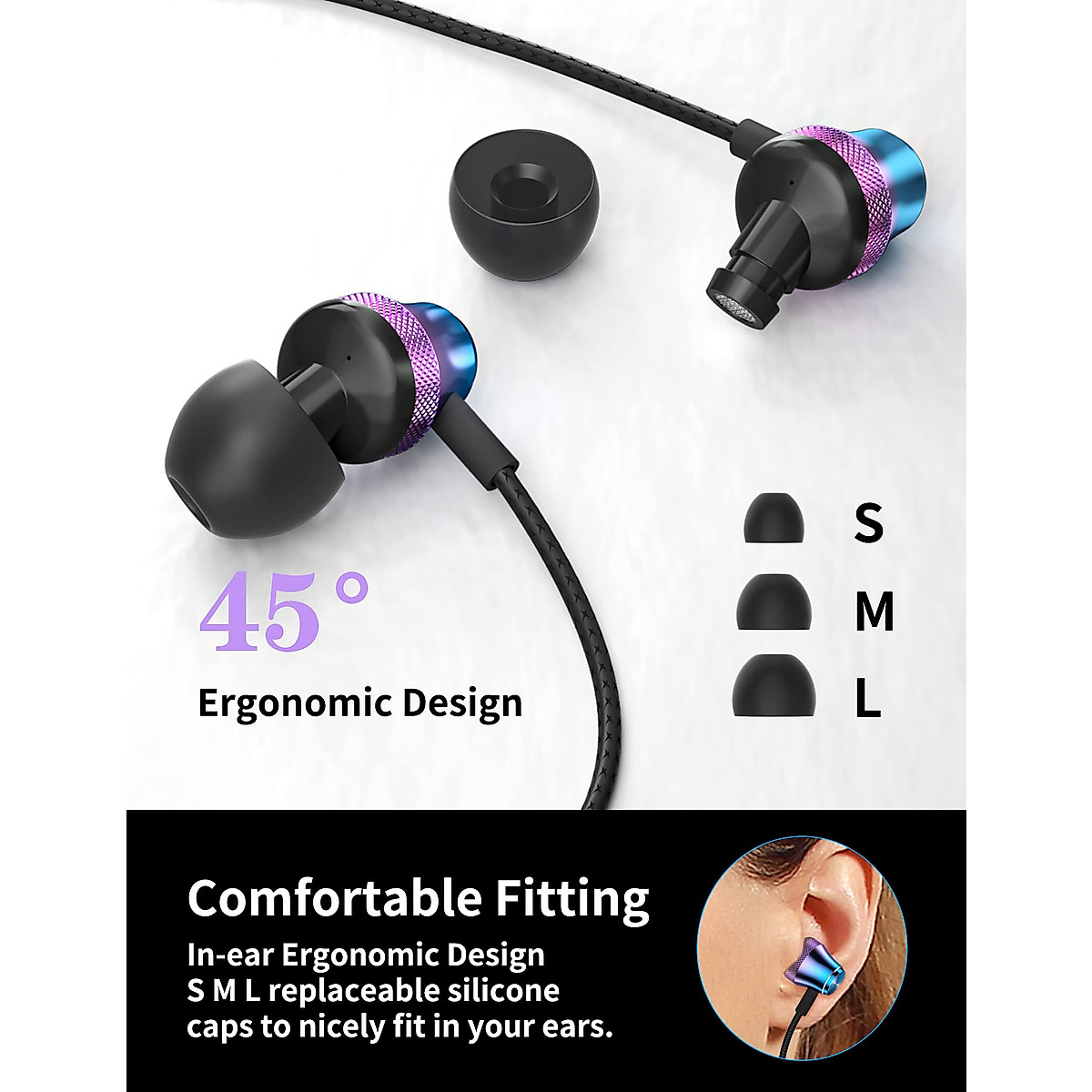 3.5mm Jack Earbuds Wired Earphone for Chromebook PC Laptop Samsung Galaxy S10 A25 A15 5G Plug in Audio Ear Buds Noise Canceling HiFi Stereo in Ear Headset Corded Headphones for Kindle Fire HD 10,8,7