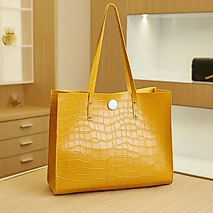 RUIVE Fashion Women Artificial Leather Solid Color Stone Pattern Phone Bag Shoulder Bag Hand Bag Tote Bag (Yellow, One Size)
