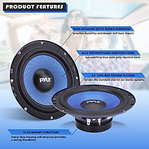 Pyle Two-Way Component Speaker System - One Pair 6.5" Two-Way Component Kit, Non-Fatiguing Butyl Rubber Surround, 360 Watts w/ 4 Ohm Impedance and 1" High-Temperature ASV Voice Coil - PL650CBL