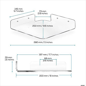BRAINWAVZ 2-Pack 8” Corner Floating Shelf for Speakers, Books, Decor, Plants, Cameras, Photos, Kitchen, Bathroom, Routers & More Universal Small Holder Acrylic Wall Shelves (Clear)