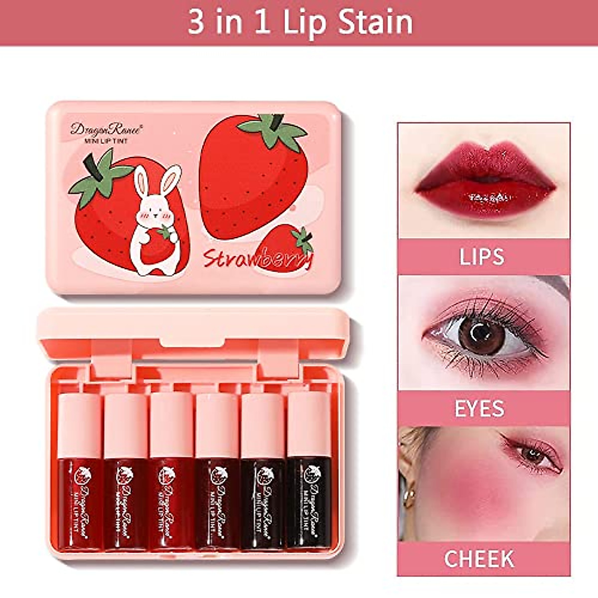 6 Colors Lip Tint Stain Set, Korean Velvet Lip Tint Watery Lip Stain Tint Moisturizing Mini Liquid Lipstick, Multi-use Lip and Cheek Tint, Long lasting Non-Stick Cup Waterproof, Shimmery, Lip Color Makeup