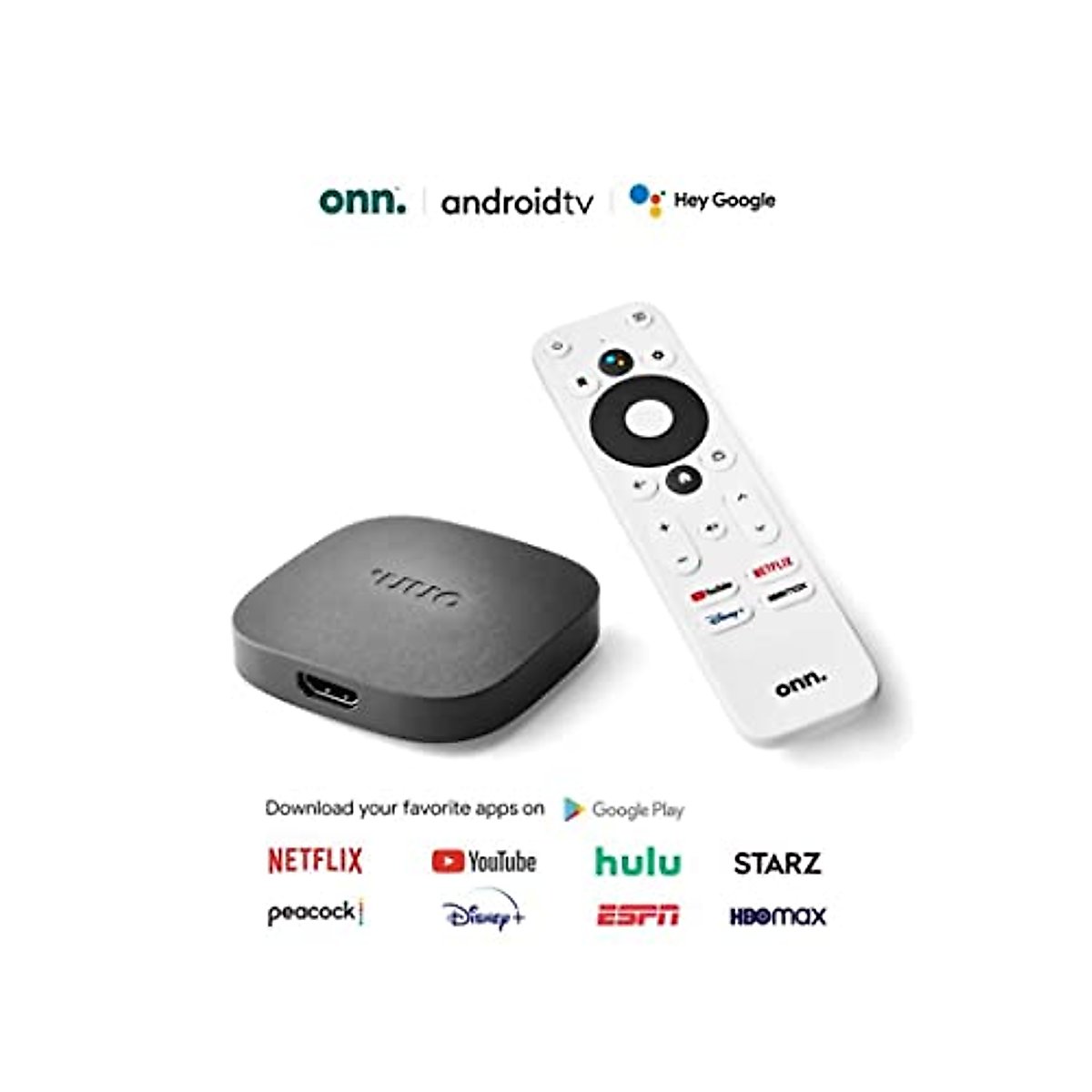 ONN Android TV 4K UHD Streaming Device with Voice Remote Control Google Assistant & High Speed HDMI Cable (100026240)