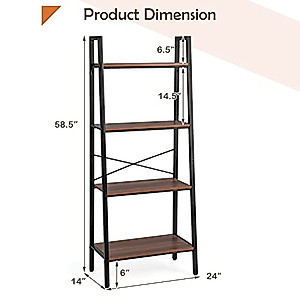 Tangkula 4-Tier Ladder Bookshelf, Freestanding Open Bookcase with Metal Frame & Anti-toppling Device, Industrial Wooden Storage Display Shelf Plant Stand for Living Room Study Balcony (2, 4-Tier)