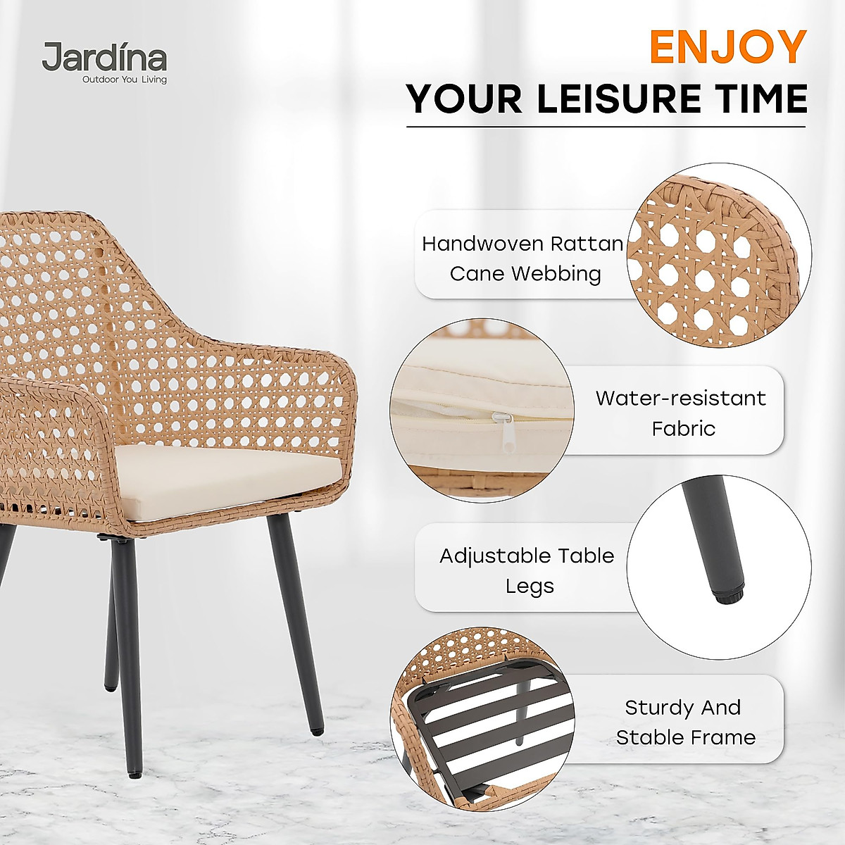 JARDINA Wicker Patio Dining Chairs Set of 4 Patio Chair with Cushion Outdoor Rattan Dining Seat for Outdoor Patio Backyard, (Natural)