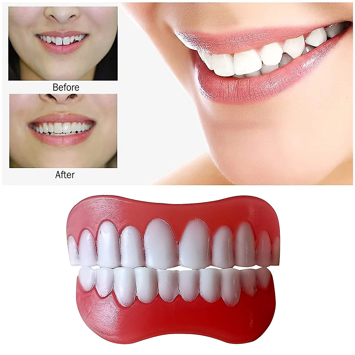 npkgvia Dentures Artificial Dentures Artificial Dentures Cosmetic Teeth Covering Artificial Dentures False Teeth Veneers Dentures Tooth Things to Make Your Teeth (Red, One Size)