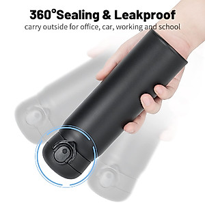 MUCR 17 oz / 500 ml Insulated Water Bottle, Stainless Steel Thermo Coffee Travel Mug, Thermal Cup with Snap Flip Lid, BPA Free for Hot and Cold Drinking, Black