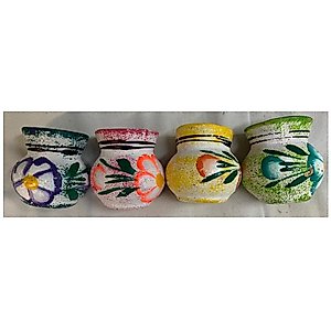 Made In Mexico Hand Painted Pottery Barro Clay Tequila Shots Glasses Set of 4 Assorted - Vaso Tequilero Round