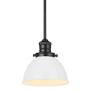 Design House 588327 Savannah Farmhouse 1-Light Indoor Pendant Dimmable White Metal Shade for Kitchen Island Bar Dining Room, Matte Black