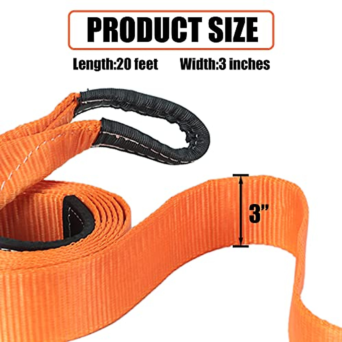 Aikosin Tow Strap Recovery Rope Kit 100% Nylon 3'' x 20ft Snatch Strap(35000lbs) + 2" Shackle Hitch Receiver + 3/4" D Ring Shackles with Safety Ring + Heavy Duty Bag - Off Road Pick Up Towing