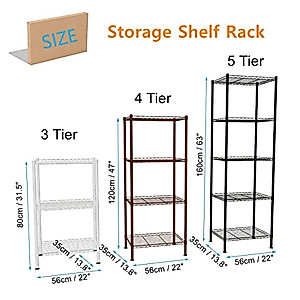 GOYUWEN 4-Shelf Storage Rack Adjustable and 1 Wood Pendant Painting, Heavy Duty Storage Shelving Unit with 350 lbs Loading Capacity, Steel Organizer Wire Rack(Black, 4-Shelf 22"x47"x13.8")