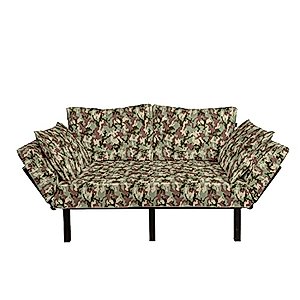 Ambesonne Camo Futon Couch, Illustrated Green Camouflage in Forest Colors Hunter Theme, Daybed with Metal Frame Upholstered Sofa for Living Dorm, Loveseat, Dark Green Army Green