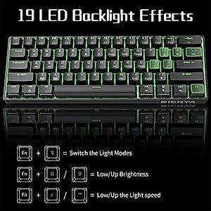 DIERYA 60% Mechanical Keyboard, DK61se Wired Gaming Keyboard with Red Switches,LED Backlit Ultra-Compact 61 Keys Mini Office Keyboard for Windows Laptop PC Gamer Typist（Black）