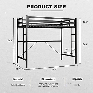 AOVSA Metal Loft Bed Twin Size with 2 Ladders, Junior Metal Twin Over Loft Bunk Bed with Safety Guard for Adults Teens/Space-Saving/Noise Free/No Box Spring Needed - Black