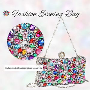 SUKUTU Women Rhinestone Evening Bag MultiColored Dazzling Crystal Clutch Bag Party Bridal Wedding Cocktail Handbag