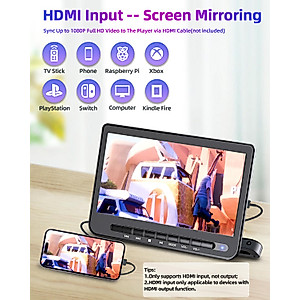 10.5" Portable DVD Player for Car with HDMI Input 1080P, DESOBRY Car DVD Player Dual Screen with Full HD Transmission,5-Hour Rechargeable Battery, Supports USB Input,Last Memory (1 Player + 1 Monitor)