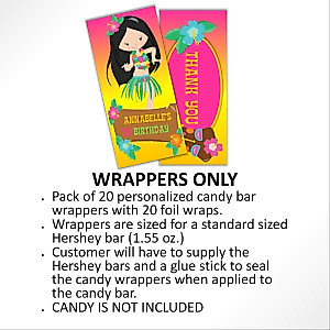 Hawaiian Luau Party Favors, Personalized Candy Wrappers, Pack of 20 Custom Chocolate Bar Labels