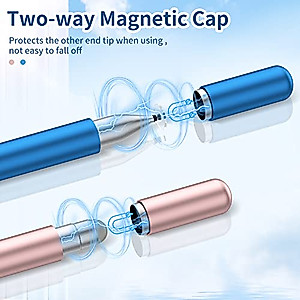 Stylus Pens for Touch Screens (2Pcs), 2-in-1 High Sensitivity iPad Pencil with Disc & Fiber Tips & Magnetic Cap for Apple iPad/iPhone/Android/Tablets and All Capacitive Touch Screens (Navy Blue/Rose)