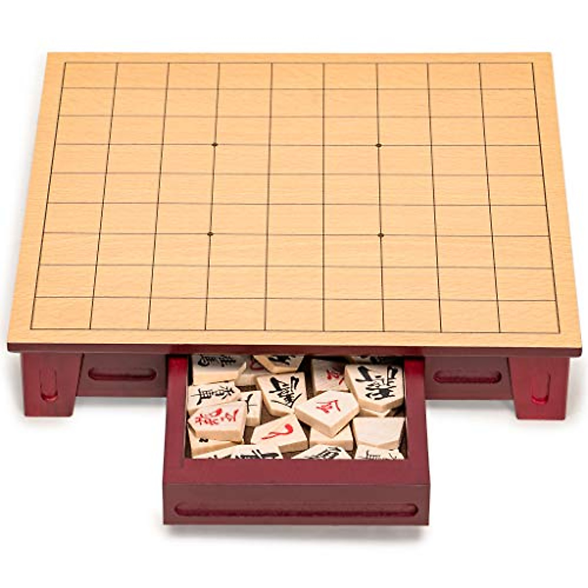 Yellow Mountain Imports Shogi Japanese Chess Game Set - Wooden Board with Drawers and Traditional Koma Playing Pieces