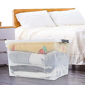 Lesbin 4-Pack 50 L Clear Plastic Storage Bin, Large Clear Latch Box with Wheels
