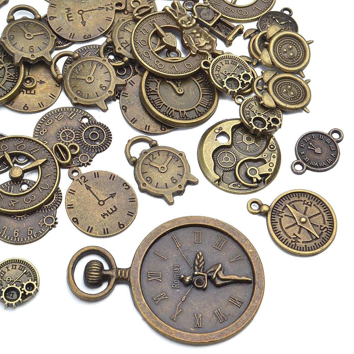 100g(about 40pcs) Alloy Clock Face Charm Pendant Steam Punk Gears Wheel Pendants Beads Craft Supplies for Jewelry Making, Antique Bronze