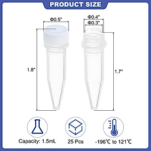 PATIKIL 1.5ml Plastic Cryogenic, 25Pcs Cryogenic Vial Screw Top Frozen Test Tube for Lab Laboratory Science, White Cap