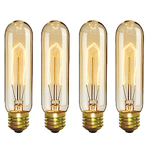 CTKcom E26 40 Watt T10 Tubular Vintage Edison Incandescent Light Bulb, Dimmable Decorative Candelabra 120 Volt Chandelier, Nightlight, Antique Vintage Style Light Bulb, 240 Lumen, Amber Warm 4 Pack