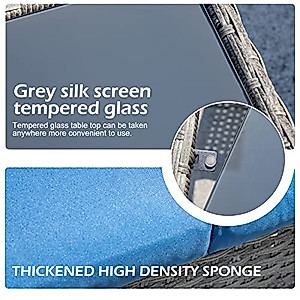 Patio PE Wicker Furniture Set 4 Pieces,All Weather Patio Conversation Sets of 2 Single Sofas,1 Loveseat and Tempered Glass Table Top,Outdoor Chat Set Conversation Set for Backyard Yard,Garden (Blue)