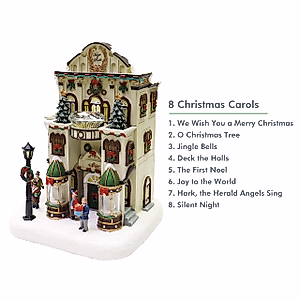 MOMENTS IN TIME 11" H Resin Christmas Village Building, Frosty's Fine Jewelry Shop with LED Lights and Christmas Music - Power Adapter (Included)