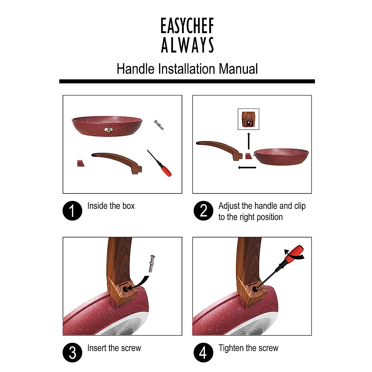 Easy chef always, Nonstick Frying Pan Skillet, 10inch, Non Stick Granite Red Coating, Egg Pan Fry Pan Omelet Pan Healthy Stone Cookware Chef’s Pan, PFOA Free, Induction Compatible