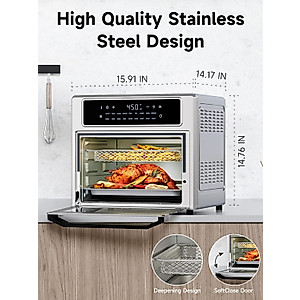 Kitchen Elite Air Fryer Toaster Oven Combo, 26.4 Qt Convection Oven Countertop, 18-in-1, Stainless Steel Large Airfryer, 4 Zone with Accessories, Digital Full Touch Screen, Easy to Clean