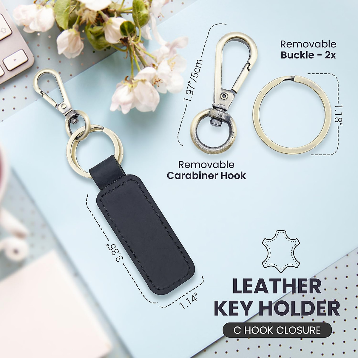 Personalized Leather Keychain, Custom Leather Key chain, Handmade Laser Engraved key holder, Name Keytag Gift for Men & Women