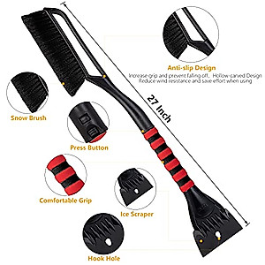 FOVAL 27" Ice Scraper Snow Brush, Wider Snow Scraper(4.73" Width) Snow Removal Car Brush with Comfortable Foam Grip for Cars, Trucks, SUVs, Windshield, Window - Winter Tool(Black)