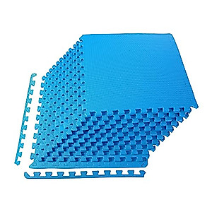 Signature Fitness Puzzle Exercise Mat with EVA Foam Interlocking Tiles for MMA, Exercise, Gymnastics and Home Gym Protective Flooring, 1/2" Thick, 48 Square Feet, Blue