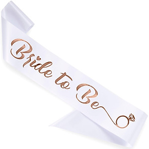 CORRURE 'Bride to Be' Bachelorette Party Sash - Bridal Shower White Satin Sash with Rose Gold Foil Lettering - Hen Party Decorations Supplies Accessories, Wedding Engagement Party Favors Gift