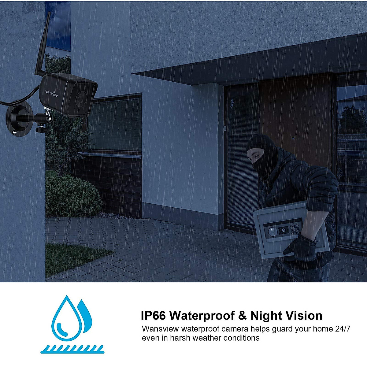 Outdoor Security Camera, wansview 1080P Wireless WiFi IP66 Waterproof Surveillance Home Camera with Motion Detection, 2 Way Audio, Night Vision, SD Card Storage and Works with Alexa W6 (Black)
