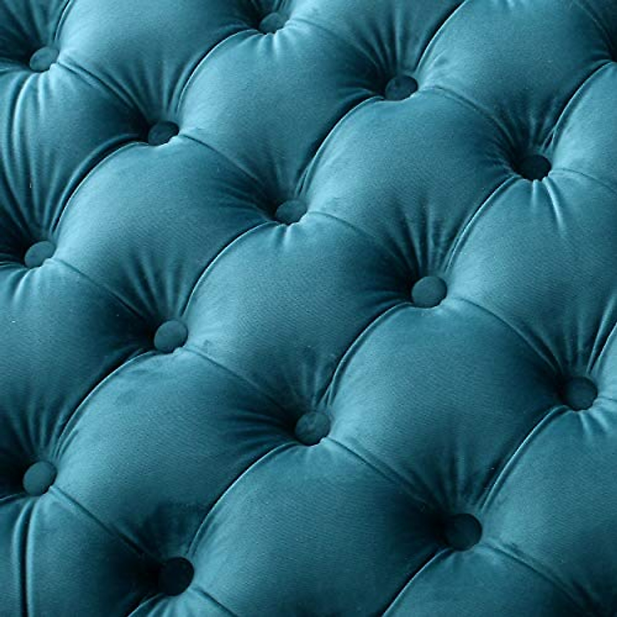 Great Deal Furniture Provence Modern Glam Button Tufted Velvet Ottoman, Dark Teal and Dark Brown