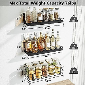 Love-KANKEI Floating Shelves Wall Mounted, Wood Wall Shelves with Storage Wire Basket, Bathroom Shelf Over Toilet eith Towel Bar,Hanging Shelves for Beadroom Living Room Kitchen, Set of 3, Black