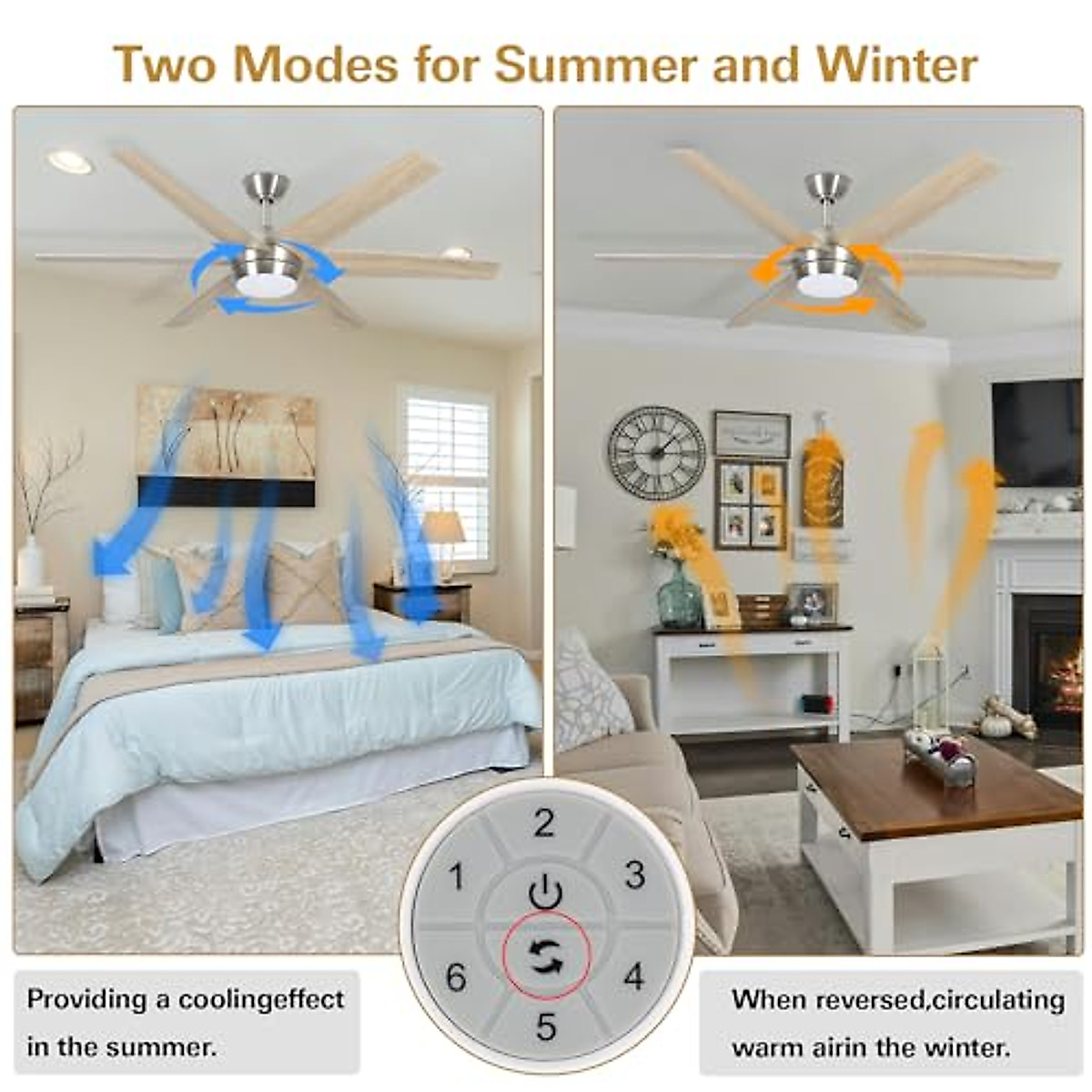 hykolity 54 inch Indoor Modern Ceiling Fan with Integrated LED Lights and Remote Control, 6 Blades, 6 Speed, Dimmable, 3CCT, Quiet Reversible Motor Ceiling Fan, Brushed Nickel