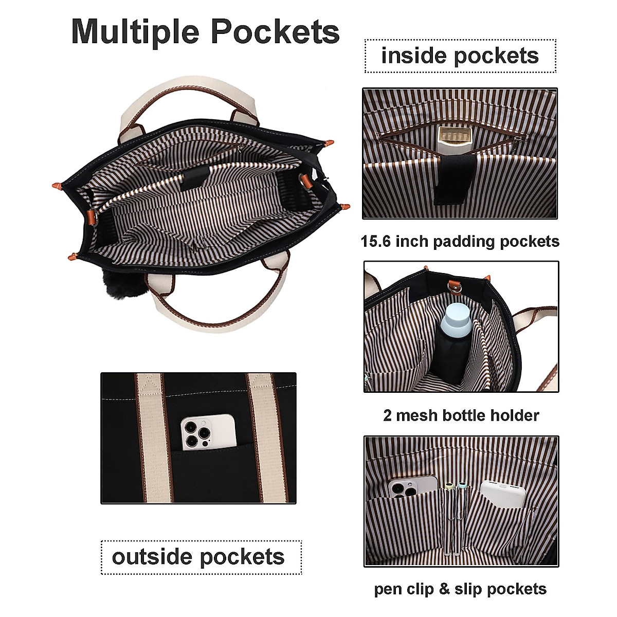 Laptop Bag for Women 15.6 Inch Lightweight Canvas Tote Bags Teacher Work Bag for School Travel