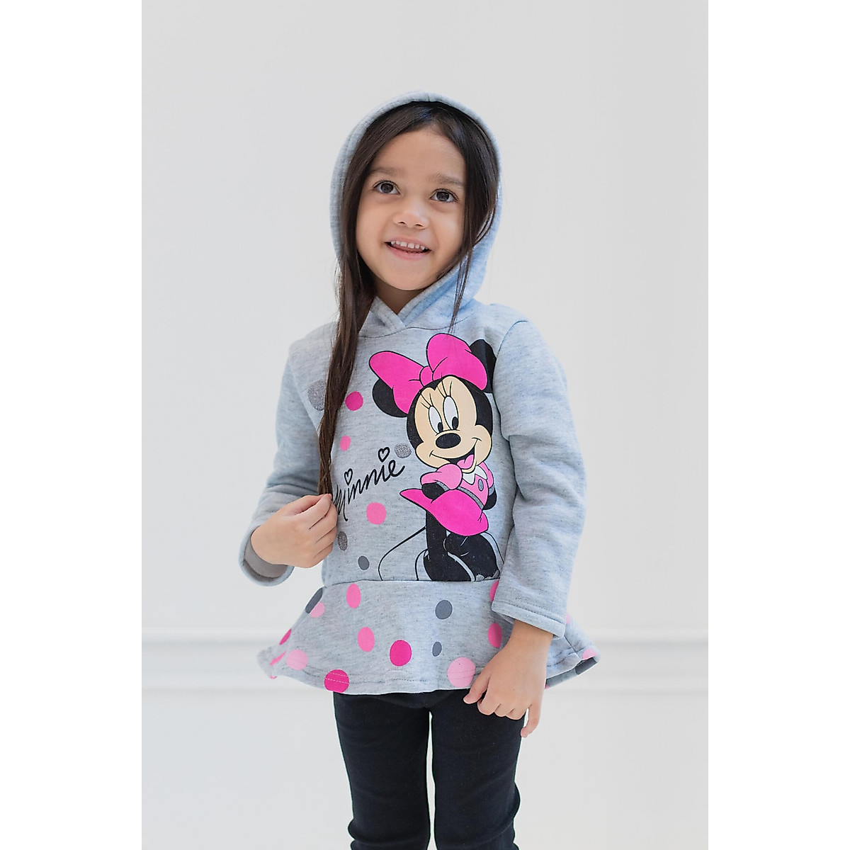 Disney Minnie Mouse Toddler Girls Pullover Fleece Hoodie & Leggings Heather Grey 4T
