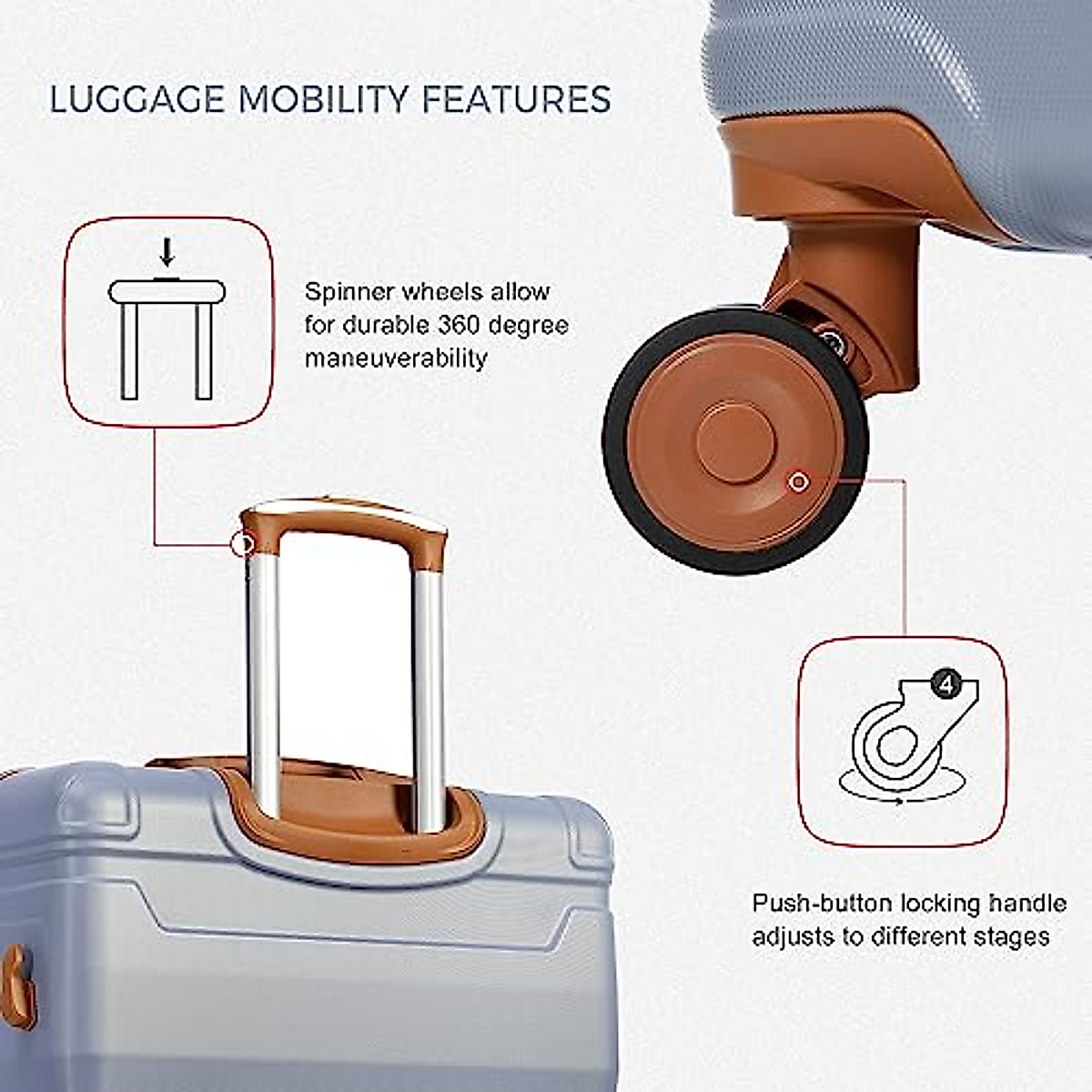 Merax Luggage Sets 3 Piece Suitcase, Hardside Suit case with Spinner Wheels Lightweight TSA Lock, Blue/Brown, 20/24/28 Inch