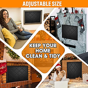 Magnetic Fireplace Draft Cover, Fireplace Blocker Blanket for Heat Loss, Indoor Fireplace Draft Stopper with 12 Magnets for Iron Fireplace Frame, Fireplace Blanket for Insulation Black 36" W x 32" H