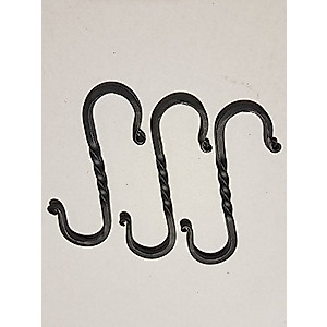 Wrought Iron Twisted Hooks Medium"S"- Lot 3 Hand Made - Powder Coated
