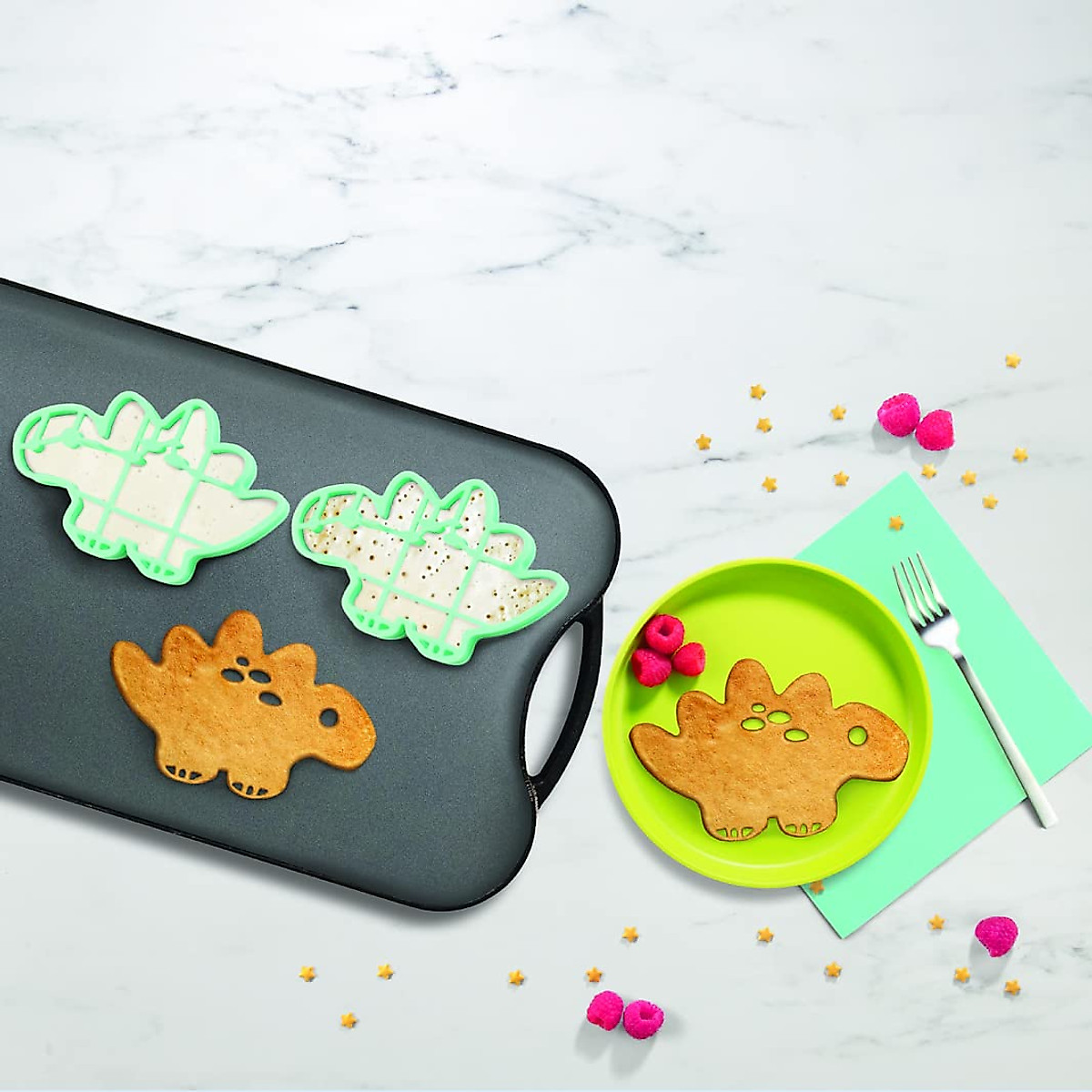 Pancake and Egg Molds - Dinosaur - 4 Pack, Reusable Silicone Pan Cake Non Stick Shaper Cooking Rings, FDA Food Grade, Dishwasher Safe, Fun Easter Breakfast for Kids or Adults, DIY Accessory