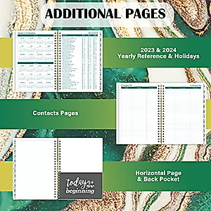 Planner 2023-2024 - 2023-2024 Academic Planner with Tabs, July 2023 - June 2024, 6.3" x 8.4", Academic Weekly and Monthly Planner 2023-2024 with Back Pocket + Thick Paper + Twin-Wire Binding - Green Gliding
