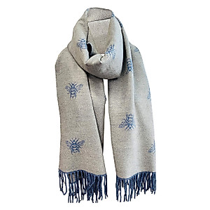 BUMBLE BEES SUPER SOFT SCARF WITH BEAUTIFUL TASSELS REVERS ABLE SOFT AND WARM SCARF beautiful colours (BLUE) YELLOW