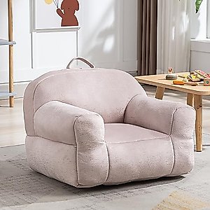 LETESA Kids Bean Bag Chair, Comfy Velvet Fabric Beanbag Chair, Memory Sponge Filled Bean Bag for Living Room, Bedroom, Indoor, No Assembly Required (Pink )