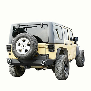 kikubiou 1pc Rear Textured Black Iron Bumper Cover Rock Crawler Bumper With Tire Carrier & Linkage
