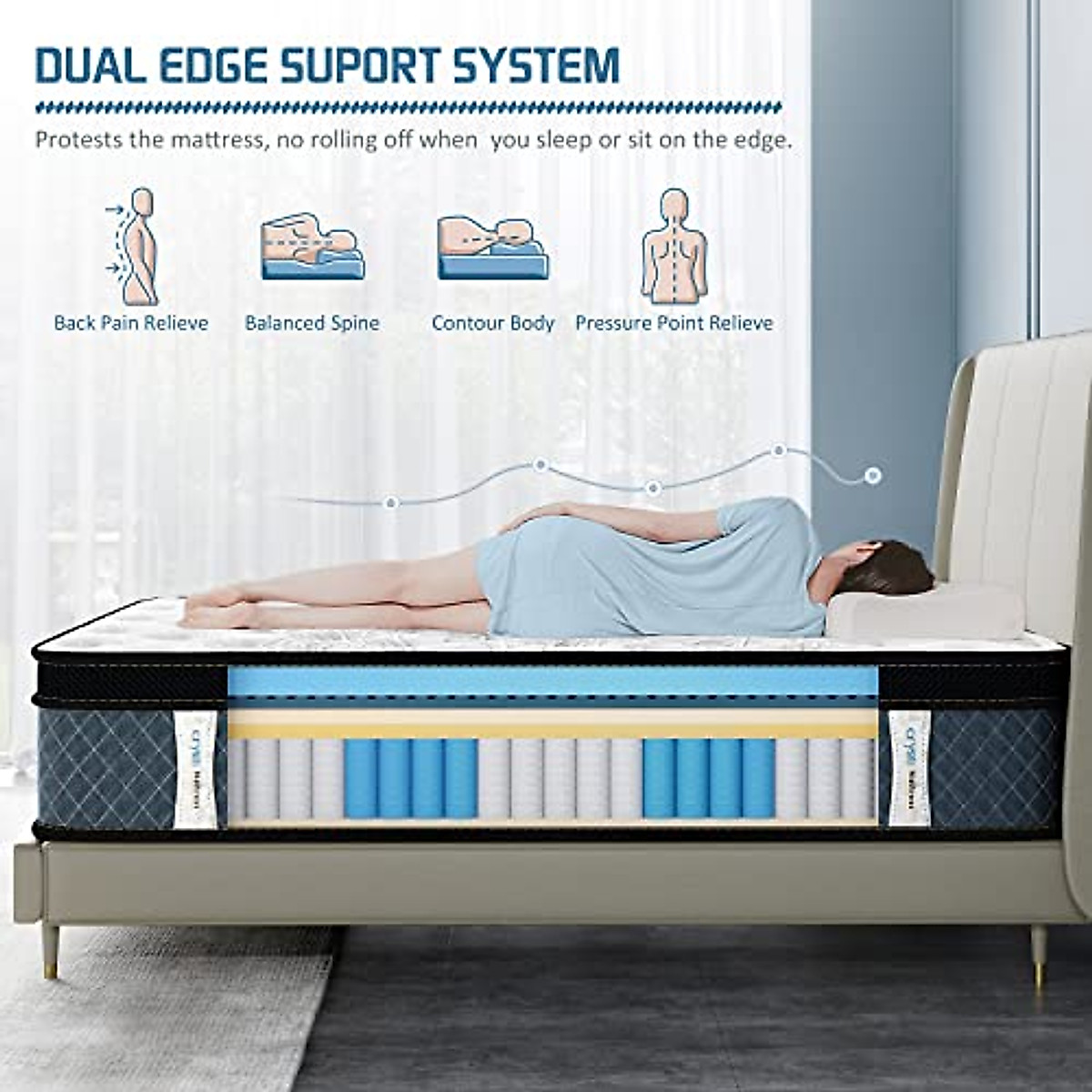 Crystli Queen Mattresses 12 inch Memory Foam Mattress Queen Size Hybrid Mattress Medium Firm Queen Bed Mattress in a Box with CertiPUR-US Foam 100-Night Trial 10 Years Warranty